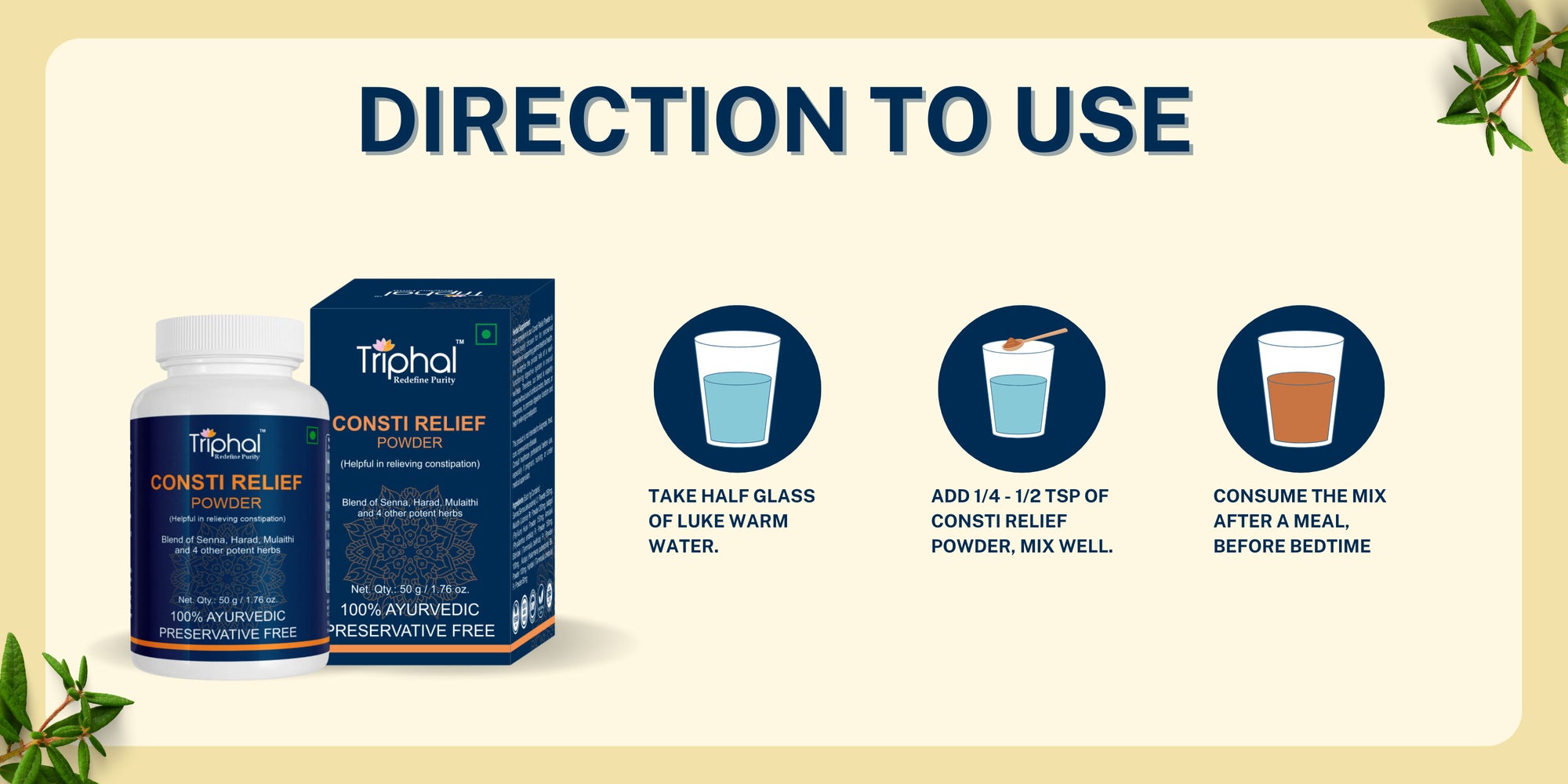 Buy Consti Relief Powder by Triphal Online - Blend of 7 Pure Herbs