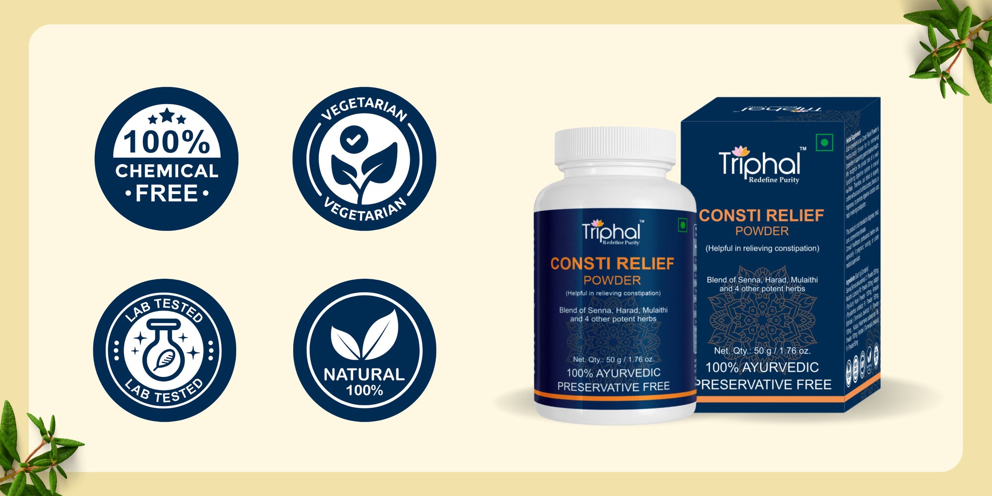 Buy Consti Relief Powder by Triphal Online - Blend of 7 Pure Herbs