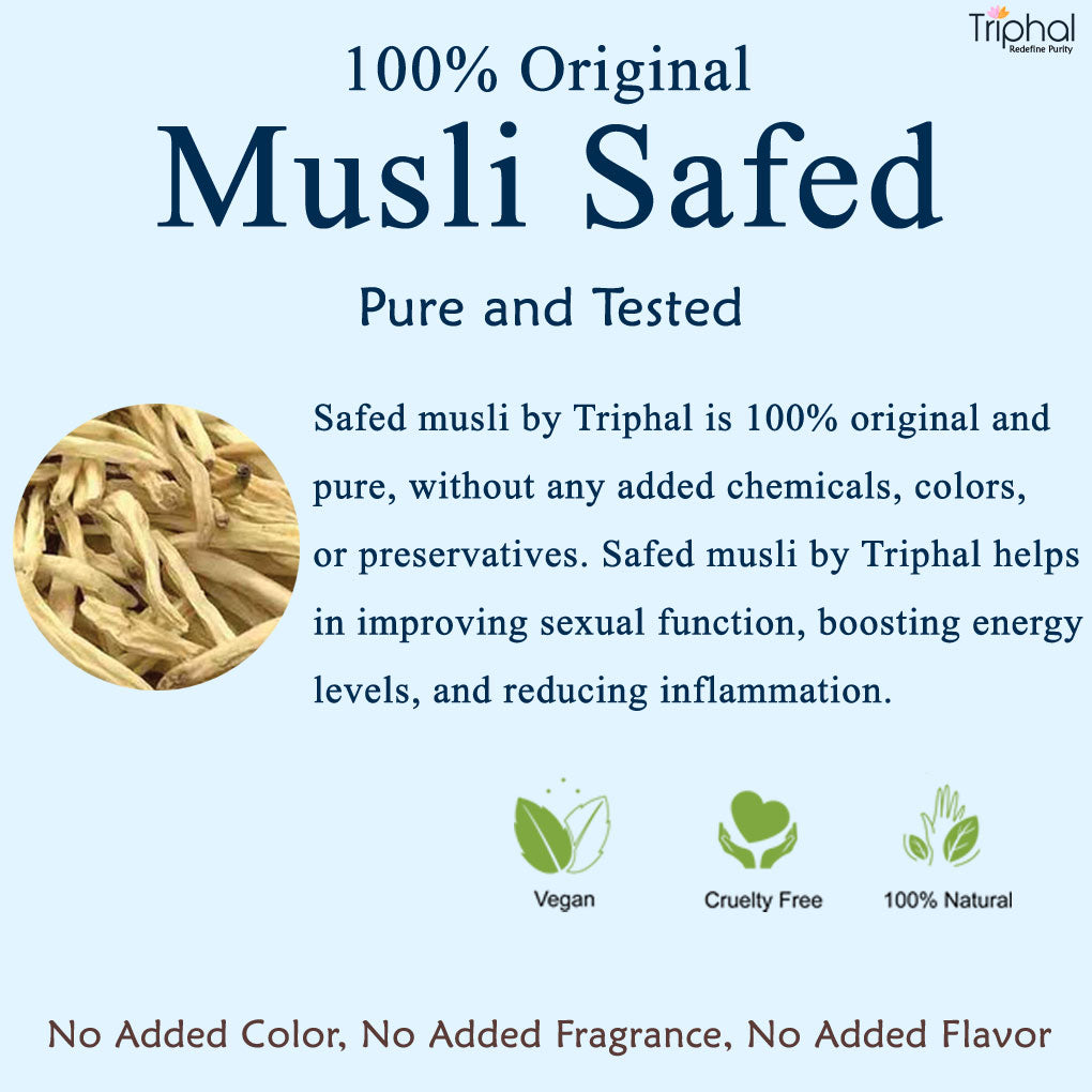 Safed Musli Powder - 100% Natural and Pure Moosli Shwet - Triphal