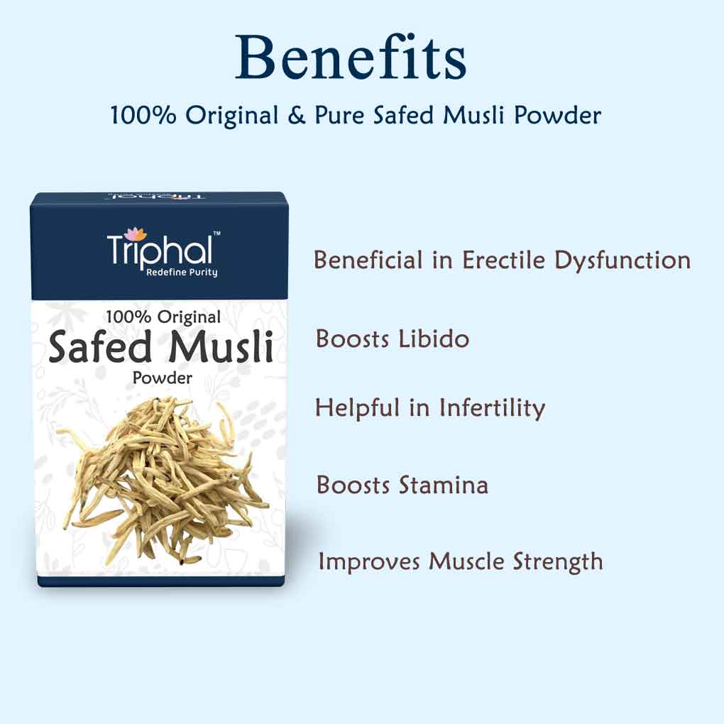 Safed Musli Powder - 100% Natural and Pure Moosli Shwet - Triphal