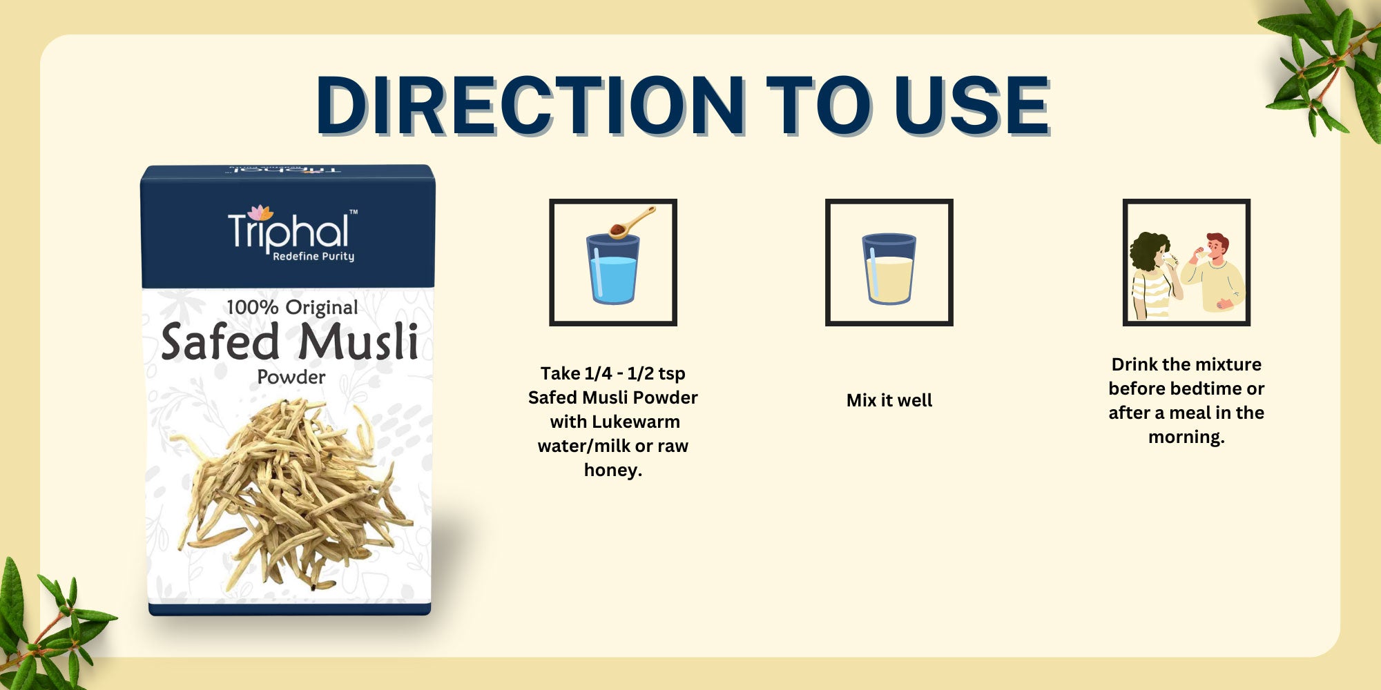 Safed Musli Powder - 100% Natural and Pure Moosli Shwet - Triphal